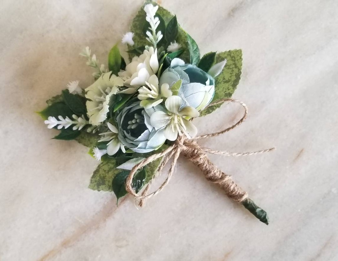 Sage Boutonniere, Green, Teal Boutonniere, Sage Teal Button Hole, Sage ...