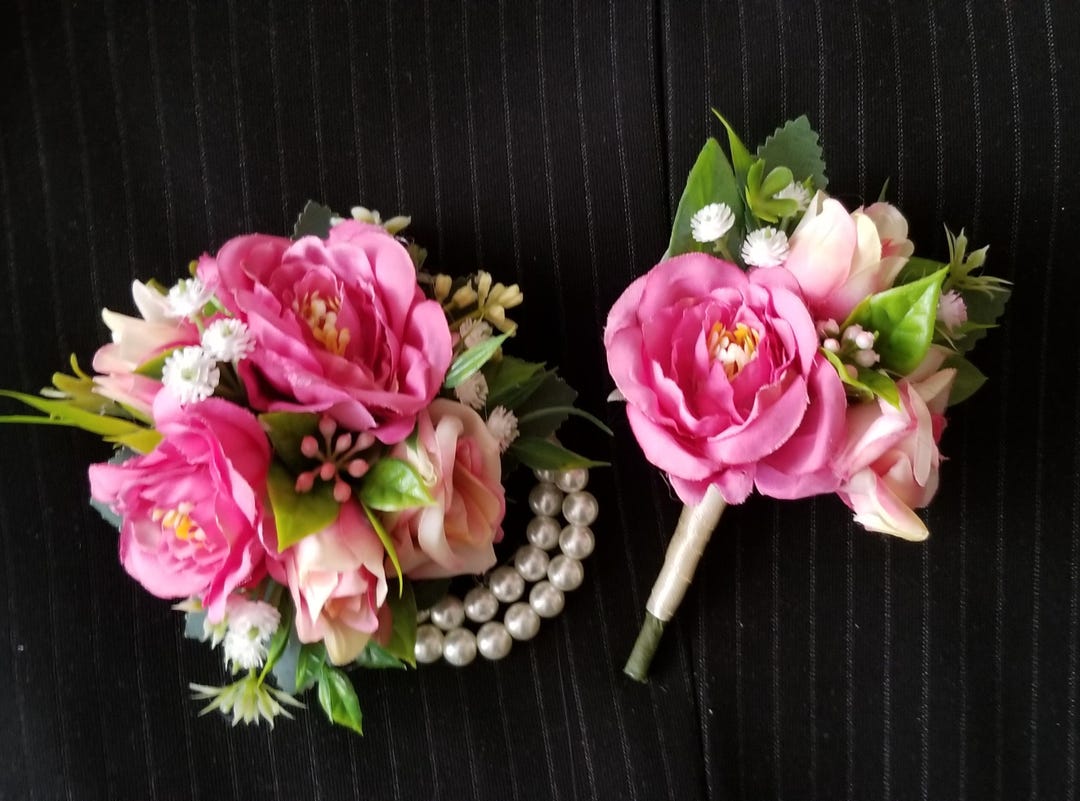 Fuchsia Prom Set, Hot Pink Prom Corsage and Boutonniere Set, Pink ...