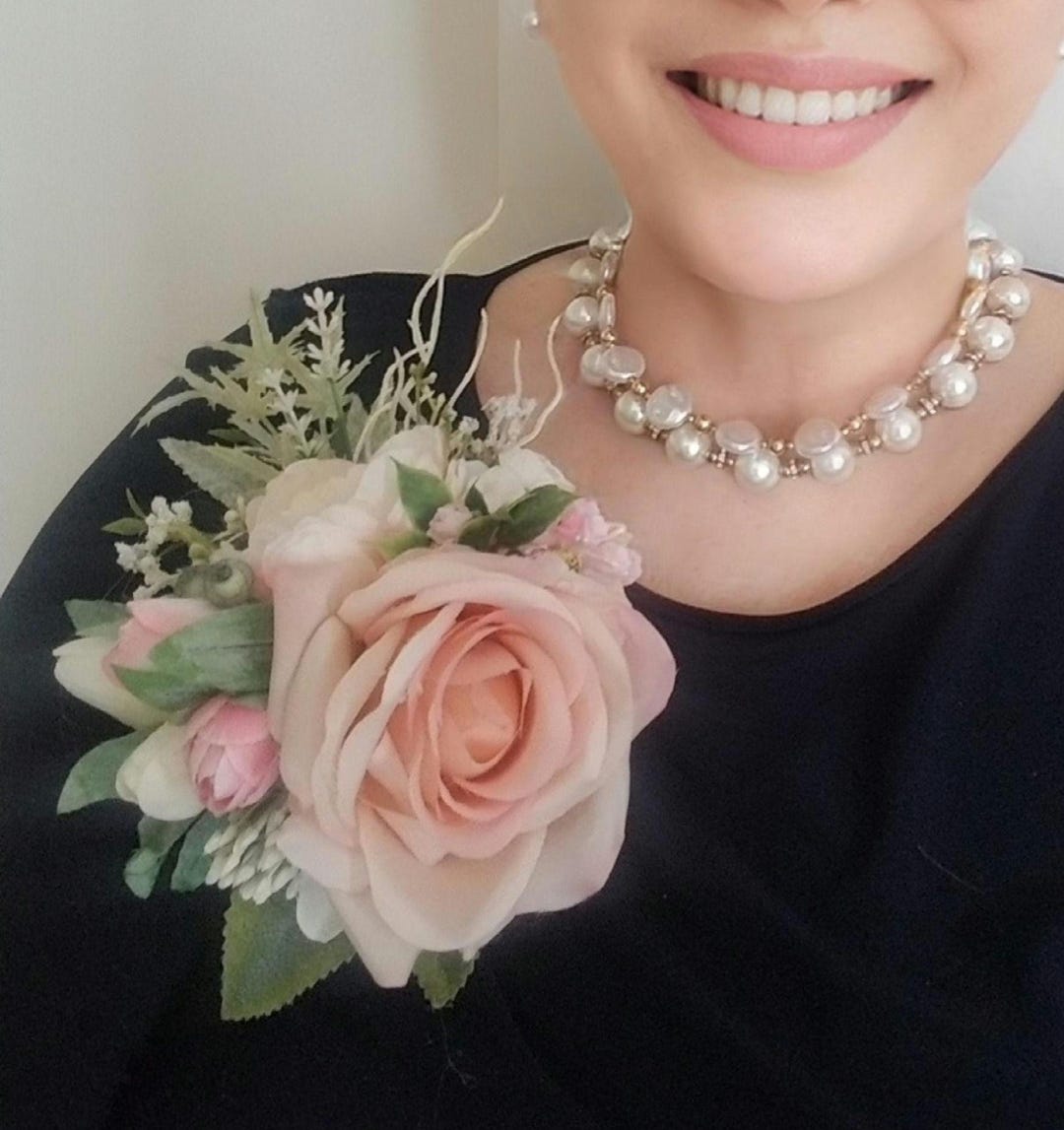 Pink Floral Shoulder Corsage, Artificial Rose Brooch, Custom Wedding ...
