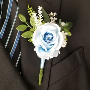 Handmade Baby Blue Rose Boutonniere: Floral Wedding Accessory - Etsy
