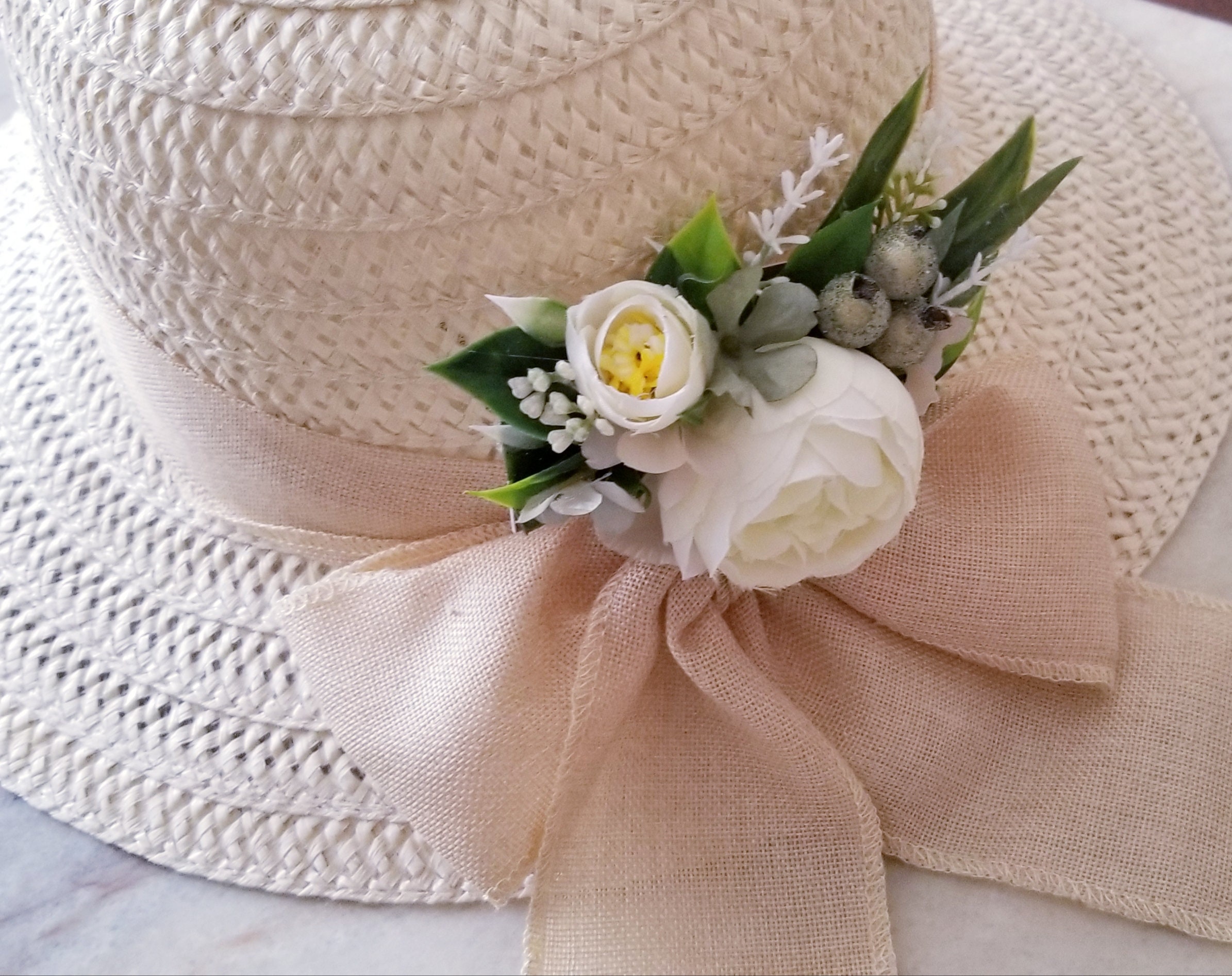 Formal Straw Hat With Adjustable Floral Decoration , Sun Hat, Straw Hat ...