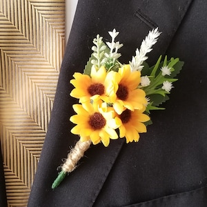 Sunflower Boutonniere, Yellow Boutonniere, Rustic Boutonniere ...