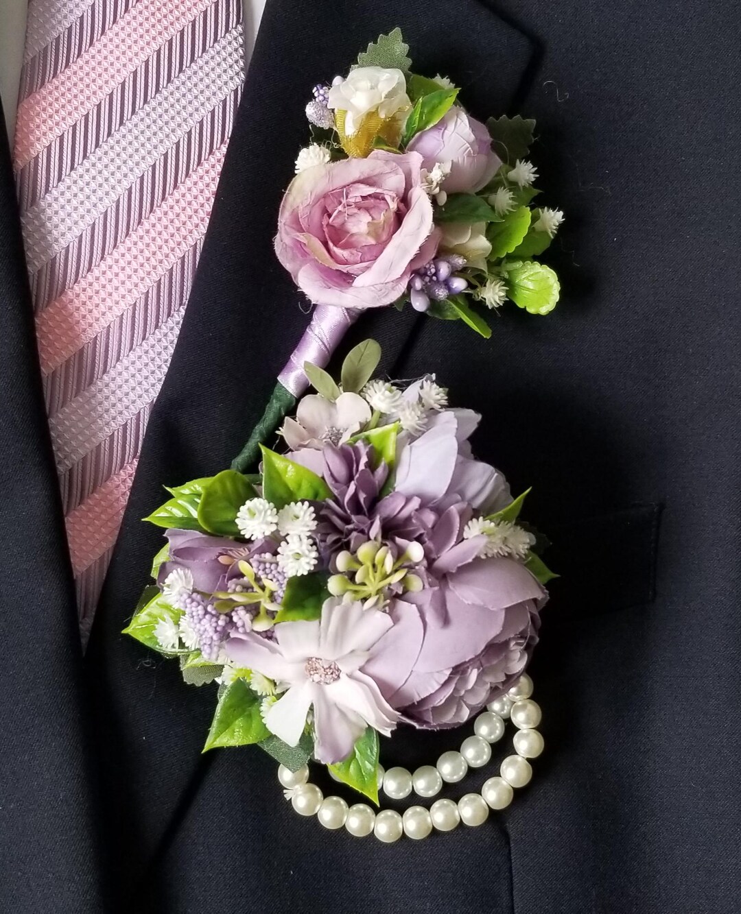 Lilac Prom Set, African Violet Prom Set, Lilac Wrist Corsage and ...
