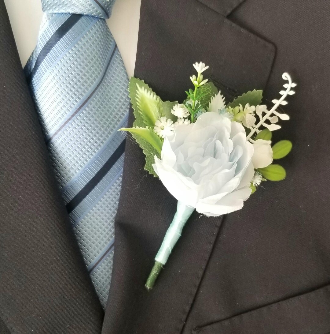 Baby Blue Boutonniere, Light Blue Boutonniere, Blue Boutonniere, White ...