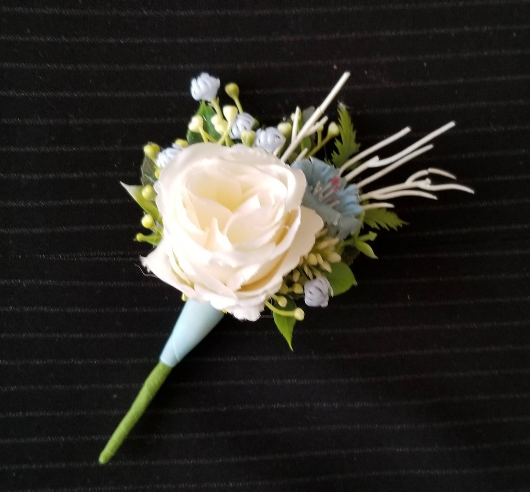 Handmade Baby Blue Rose Boutonniere: Floral Wedding Accessory - Etsy