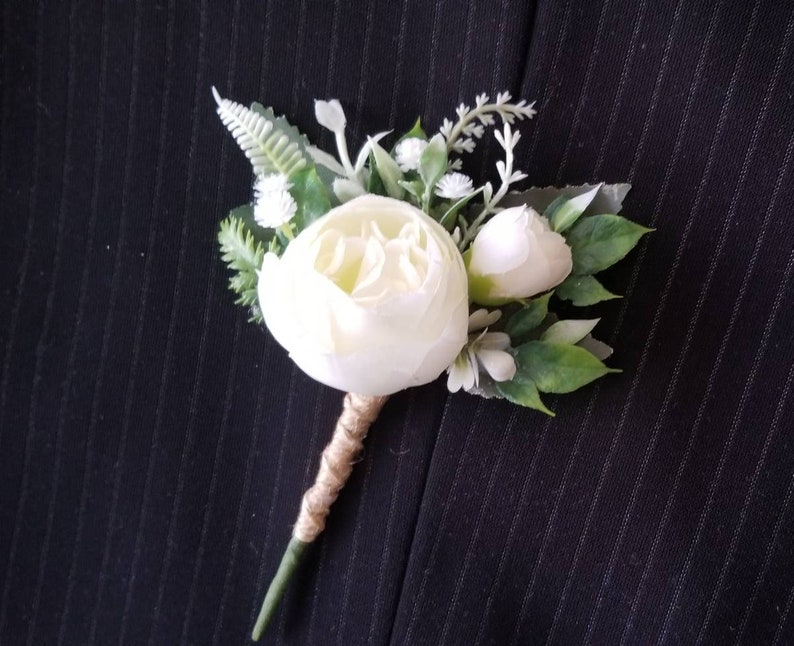 White Peony Boutonniere White Button Hole Vintage Wedding - Etsy