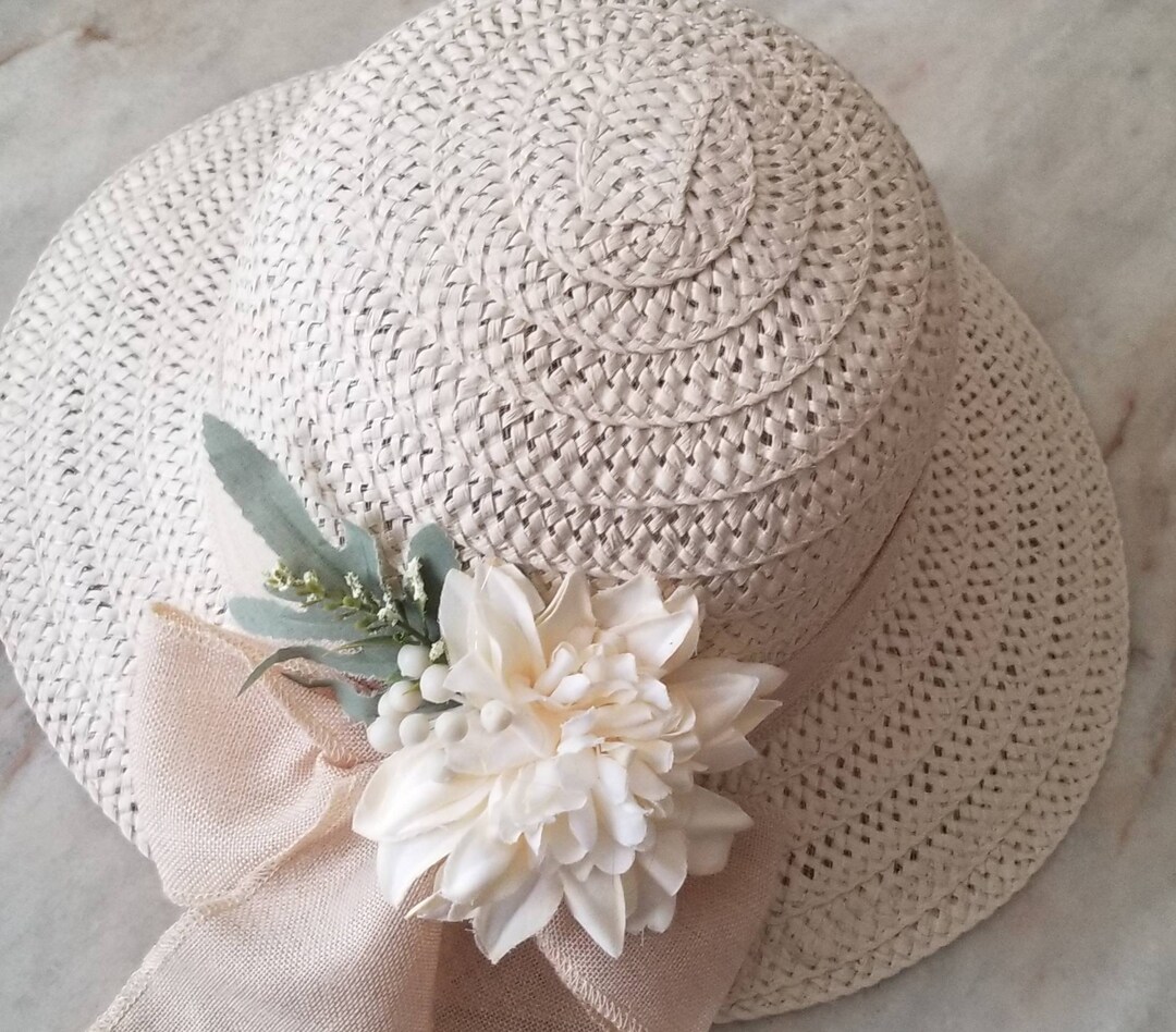 Straw Hat With Floral Decoration , Sun Hat, Straw Hat With Flowers ...