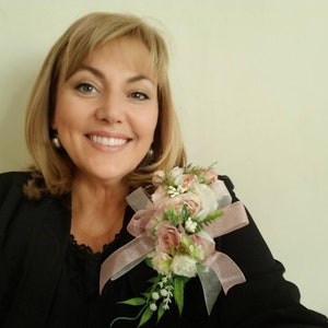 Pink Shoulder Pin on Corsage, Pink and White Pin on Corsage, Flower Pin ...