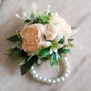 Ivory Cream Corsage, Ivory Peony Wrist Corsage, Cream Ivory Pearl ...