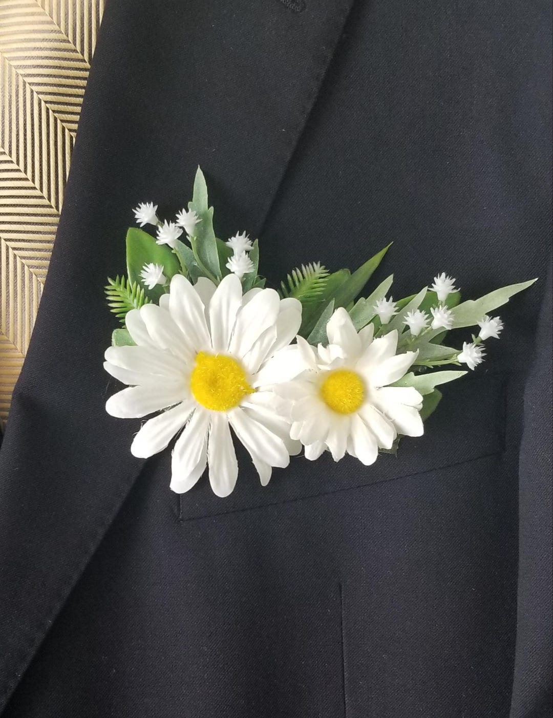 Daisy Pocket Boutonniere, White Pocket Square Boutonniere, White Daisy ...