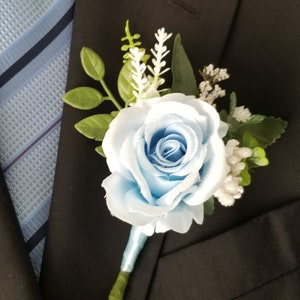Handmade Baby Blue Rose Boutonniere: Floral Wedding Accessory - Etsy