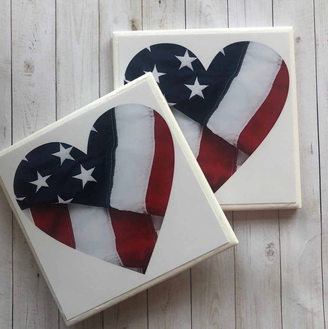 American Flag Art Heart Flag Coasters Military Gift - Etsy