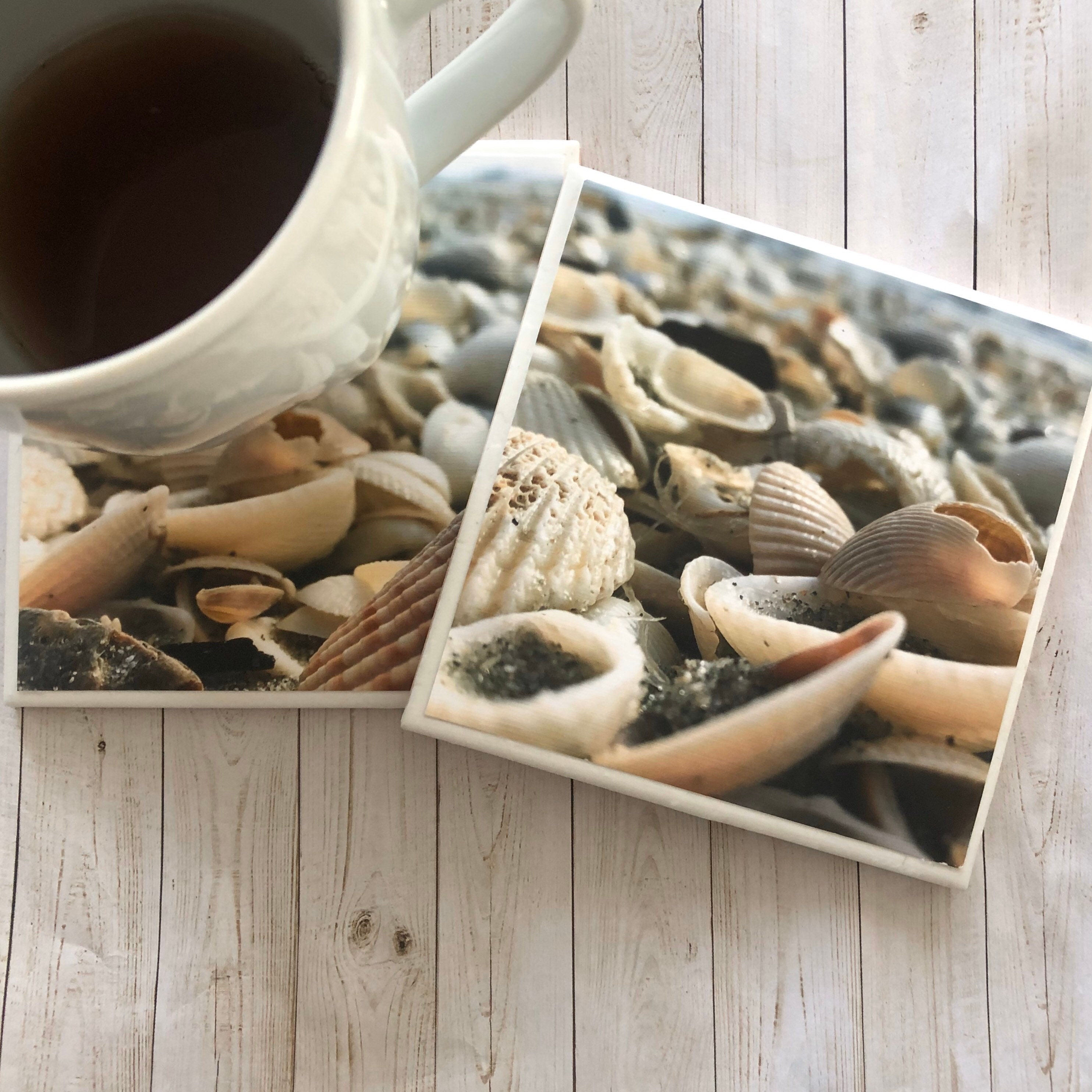 Seashell Ceramic Coasters Beach Theme Home Decor Seashell | Etsy