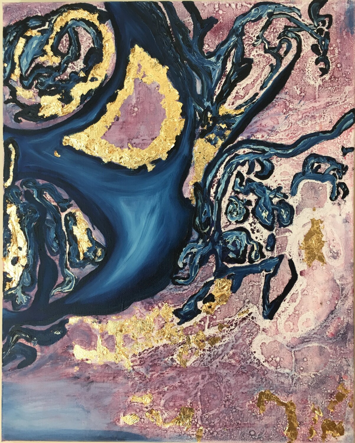 Medium, Purple, Blue and Gold Abstract Oil Painting Purple, Gold, and ...