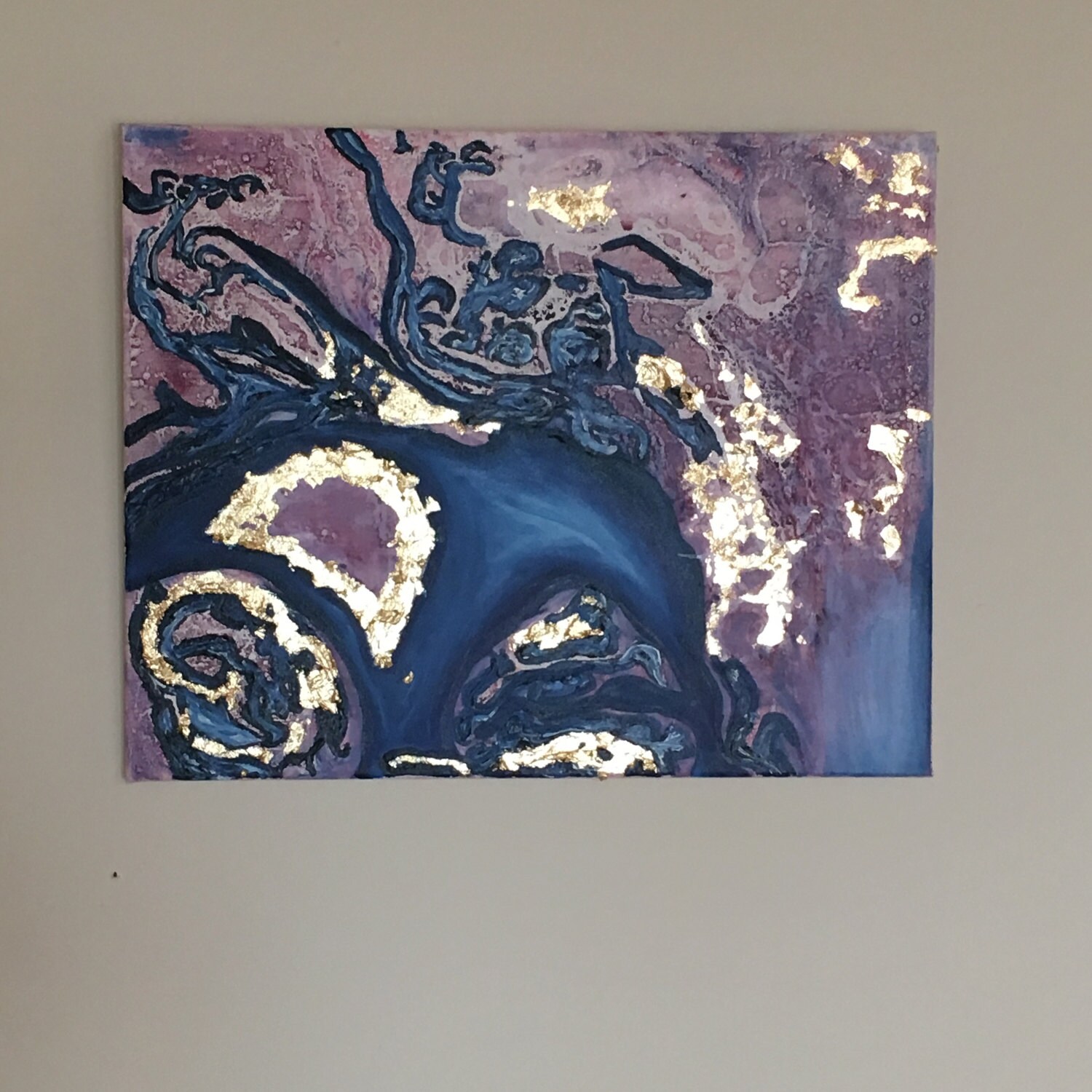 Medium, Purple, Blue and Gold Abstract Oil Painting Purple, Gold, and ...