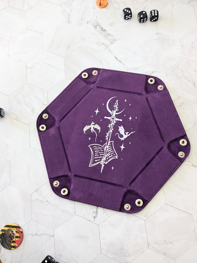 Dragons & Swords Velvet Dice Tray - TTRPG Accessories - Gamer Gift ...