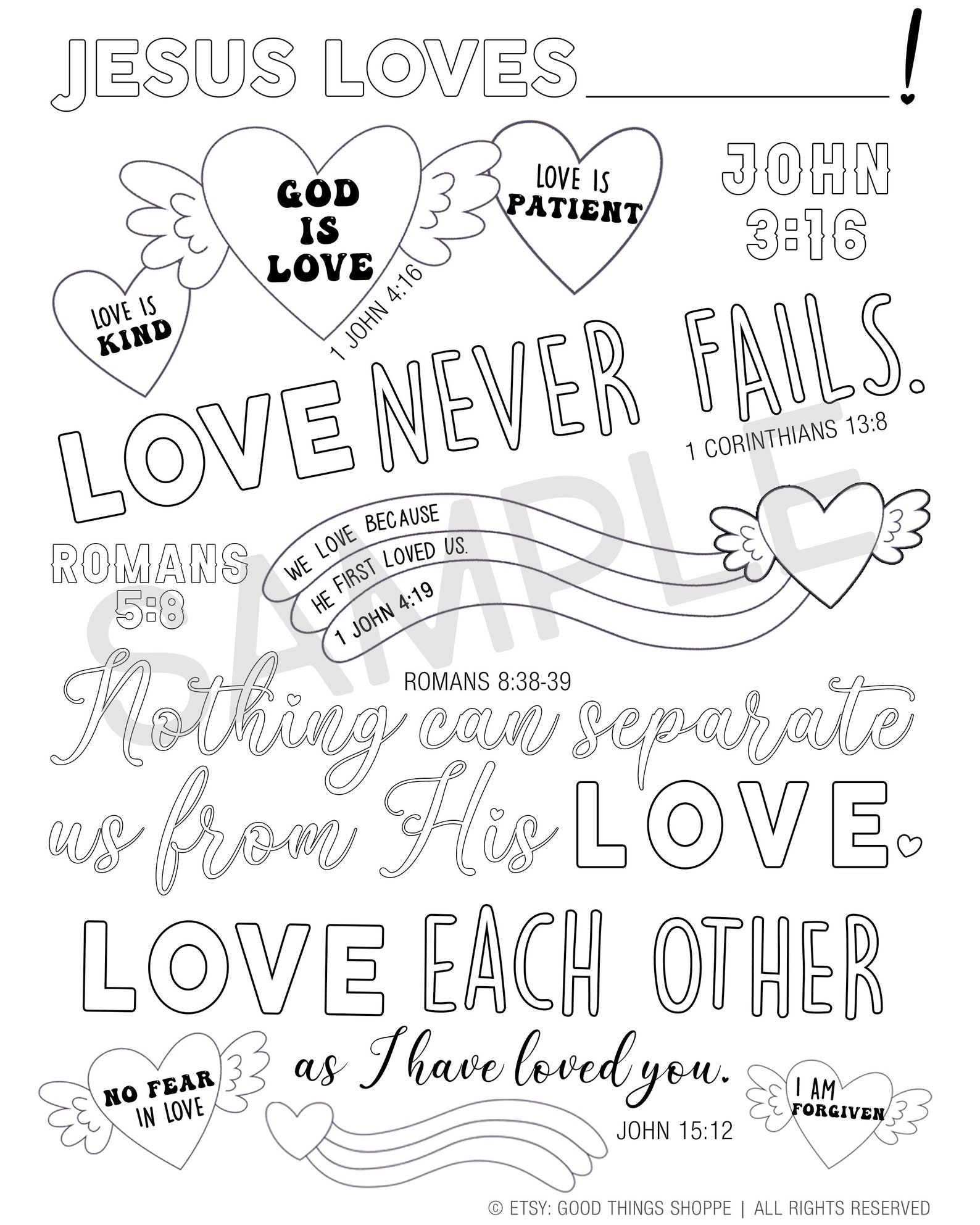 Valentine's Day, Love Bible Verses Scripture Coloring Page, Coloring ...