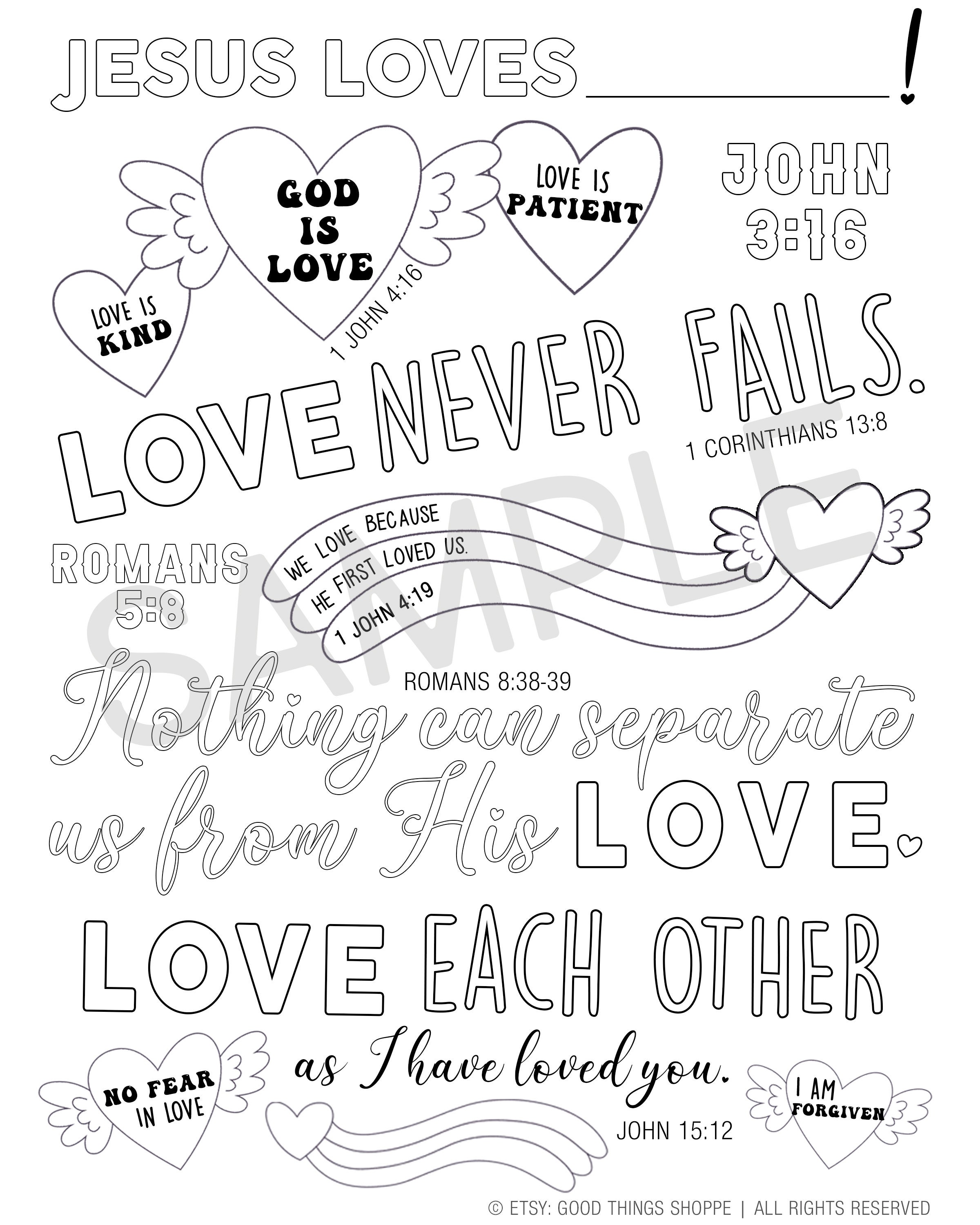 Valentine's Day, Love Bible Verses Scripture Coloring Page, Coloring ...