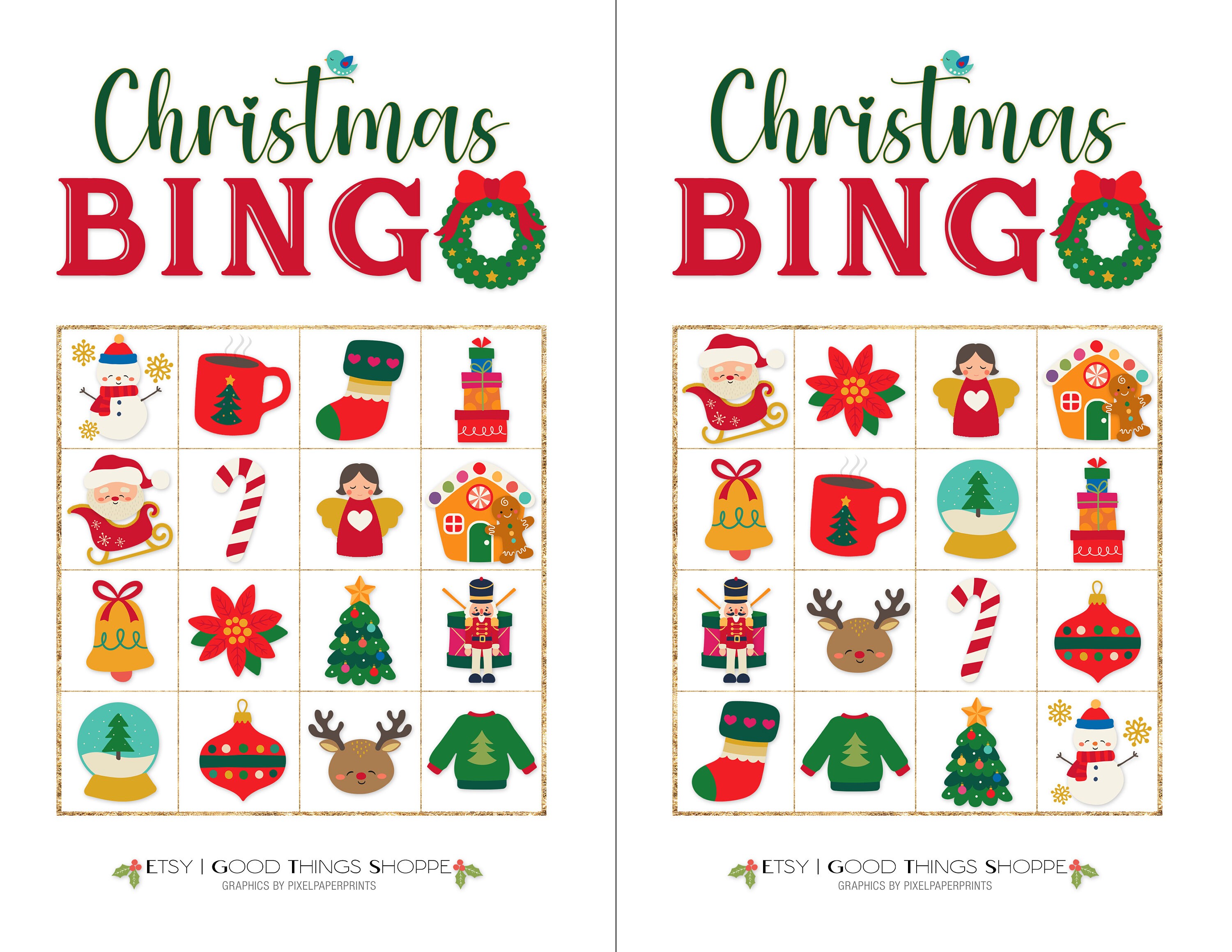 Printable Christmas Holiday Bingo Game Cards, Call Cards and ...