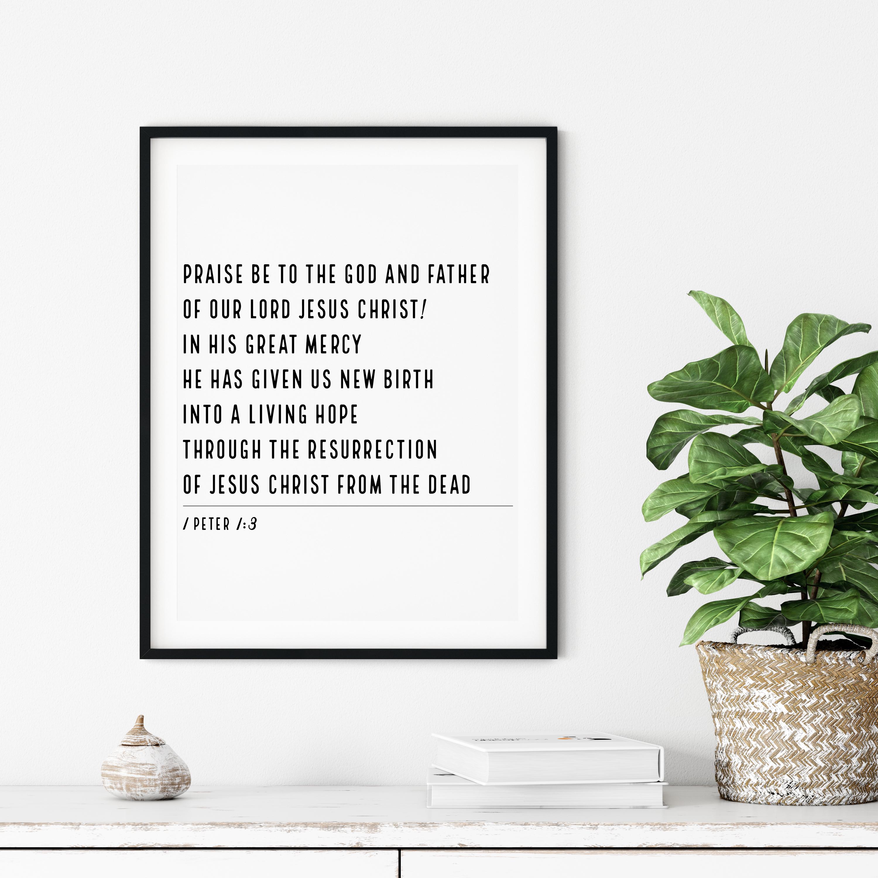 1 Peter 1:3 Printable Bible Verse Scripture Wall Art, Easter Decor ...
