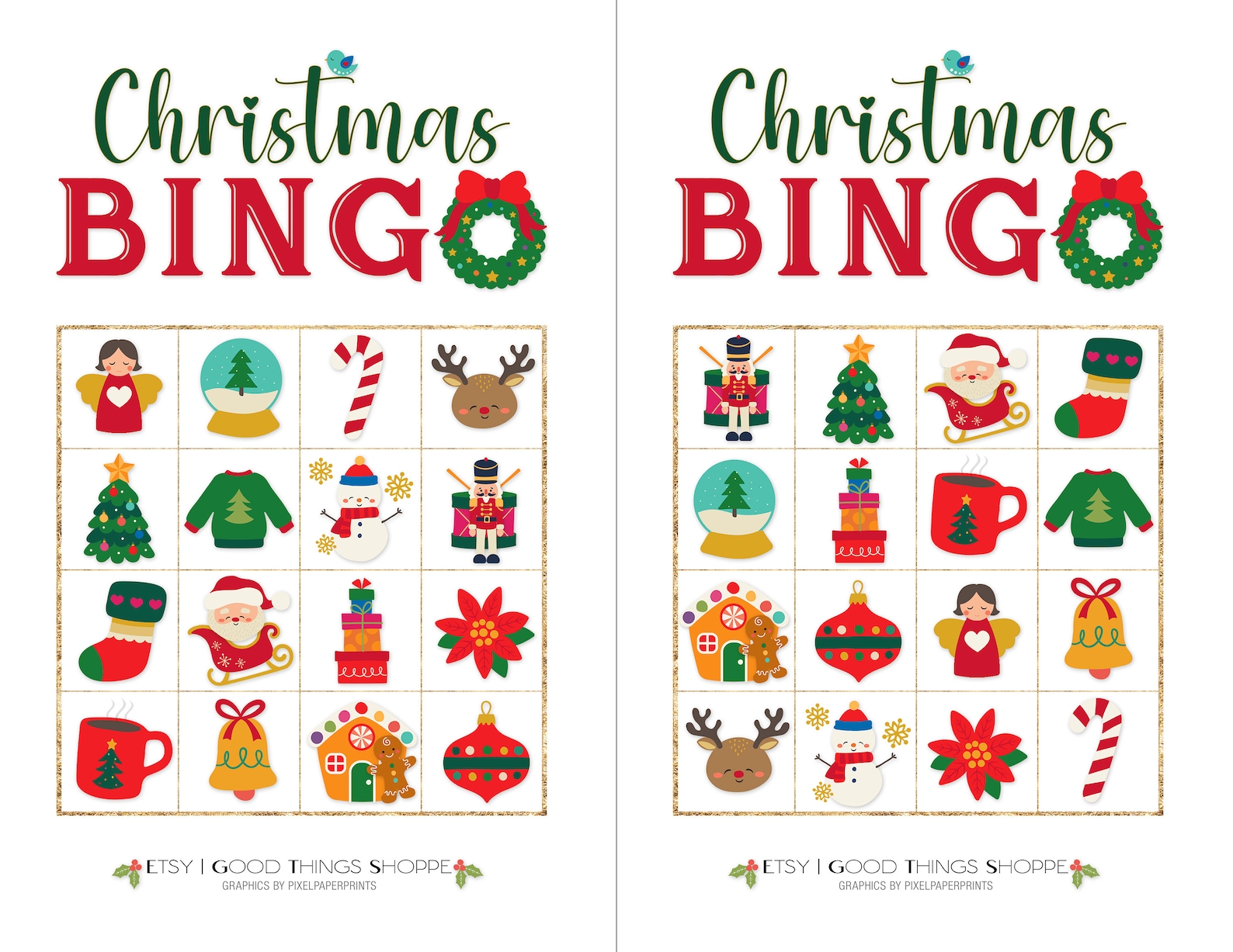 Printable Christmas Holiday Bingo Game Cards, Call Cards and ...