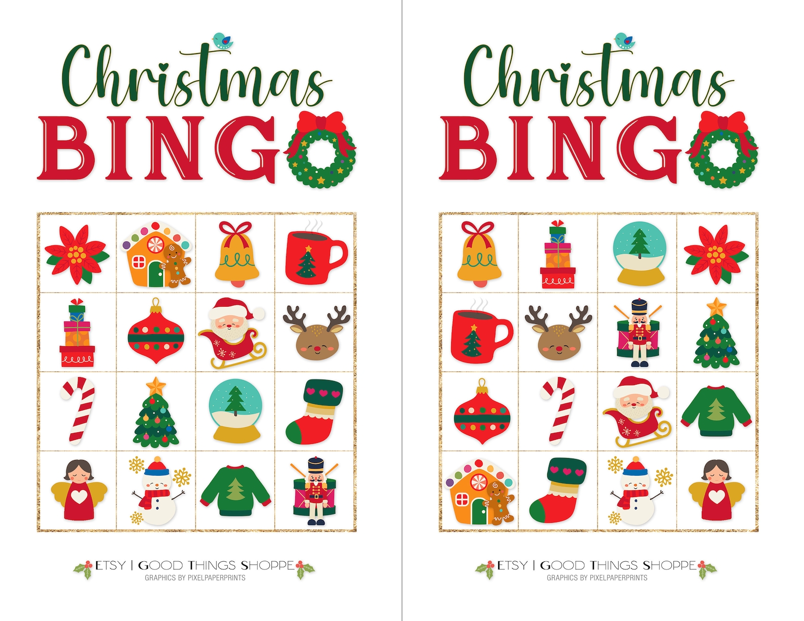 Printable Christmas Holiday Bingo Game Cards, Call Cards and ...