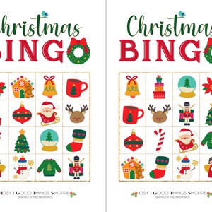 Printable Christmas Holiday Bingo Game Cards, Call Cards and ...