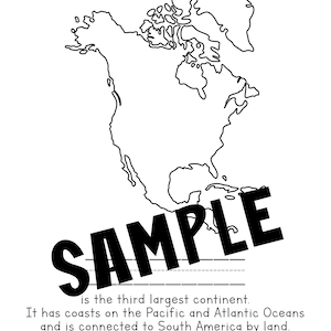 Continents BUNDLE, Facts and Coloring Pages, Worksheets, 3-part Cards ...
