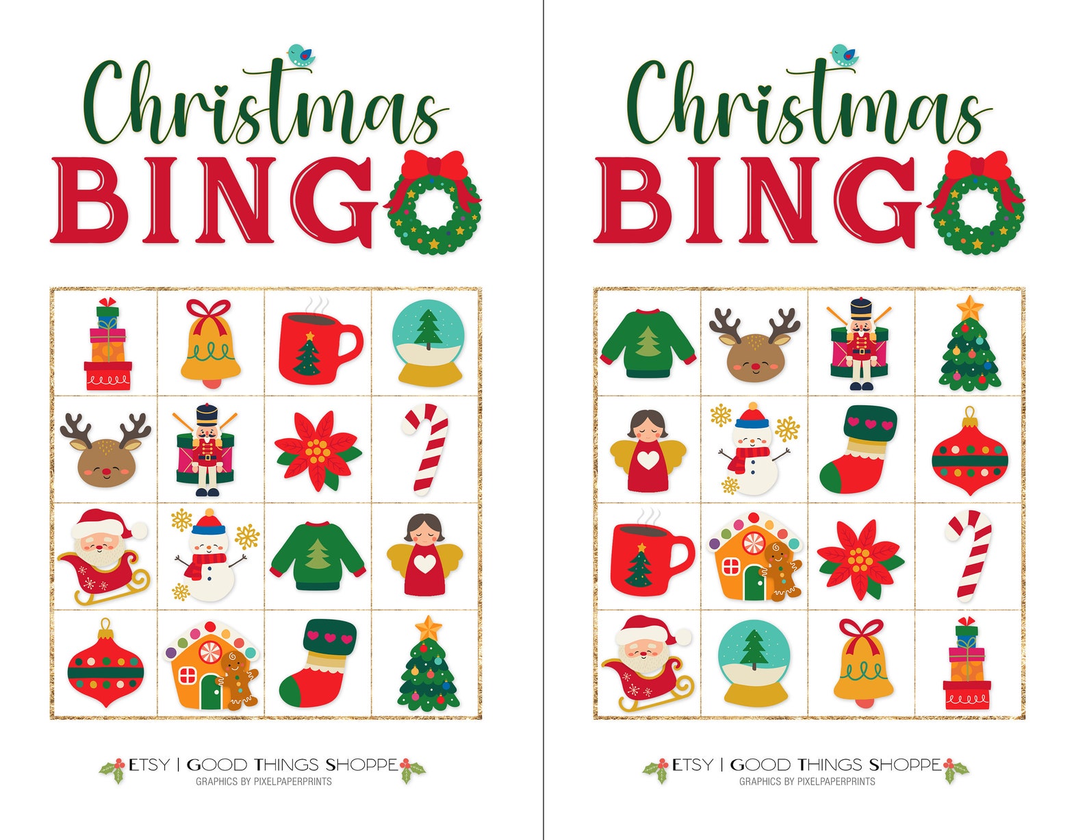 Printable Christmas Holiday Bingo Game Cards, Call Cards and ...