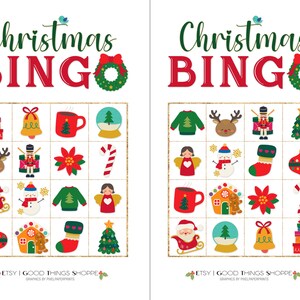 Printable Christmas Holiday Bingo Game Cards, Call Cards and ...