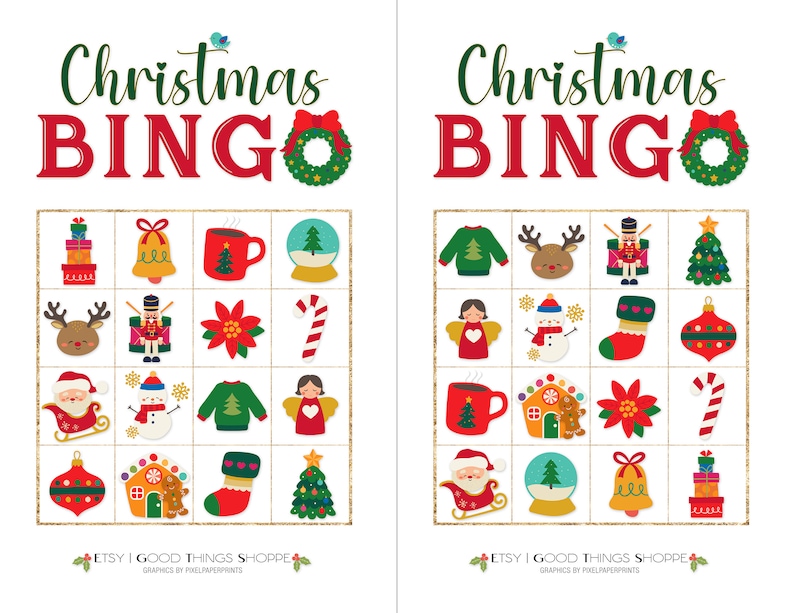 Printable Christmas Holiday Bingo Game Cards, Call Cards and ...