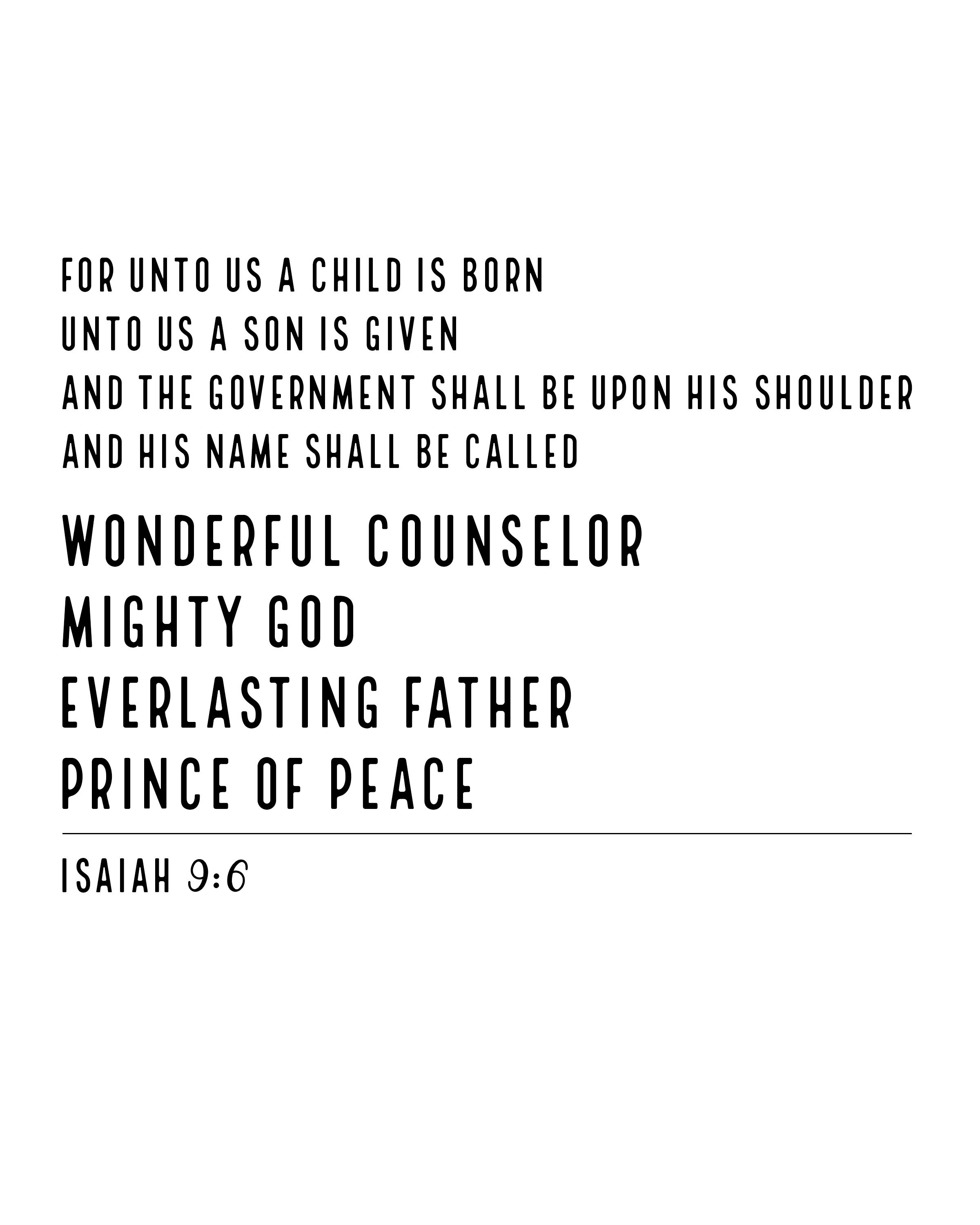 Isaiah 9:6 Printable Bible Verse Scripture Wall Art, Christmas Decor ...