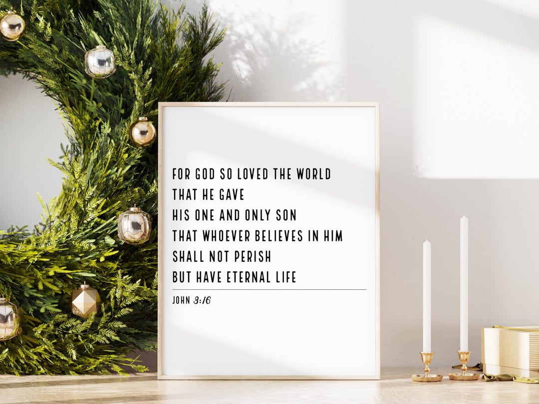 John 3:16 Printable Bible Verse Scripture Wall Art, Christmas Decor ...