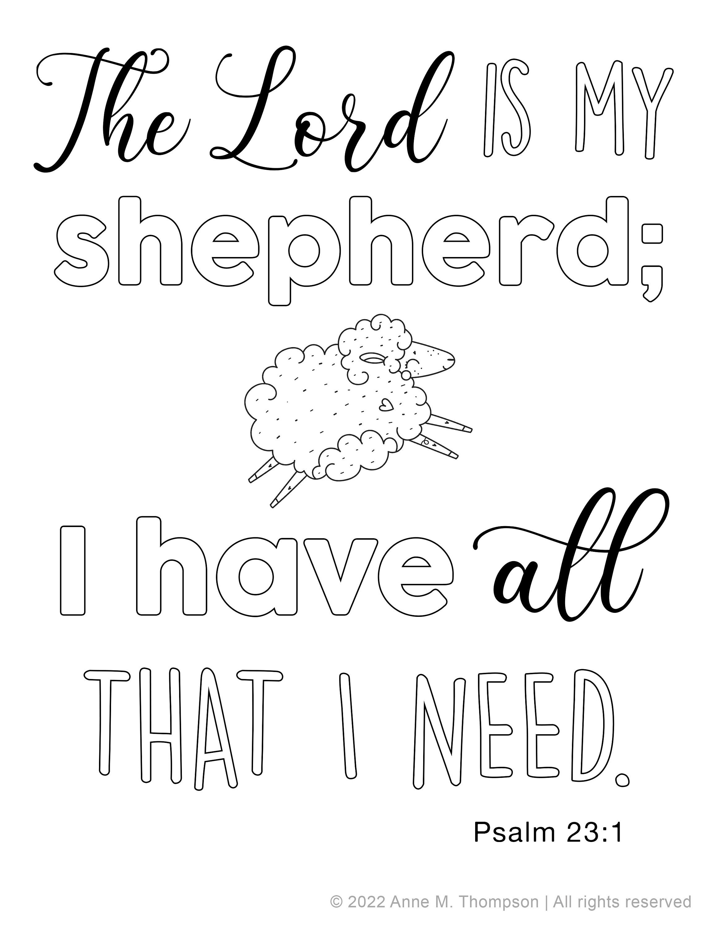 Psalm 23: 1 Bible Verse Scripture Coloring Page Coloring - Etsy