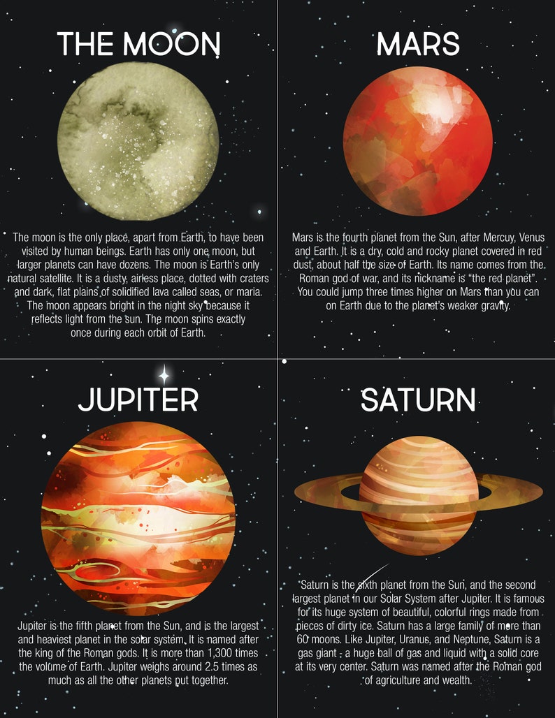 Solar System Flashcards | Educational Cards, Printable, Digital Print ...