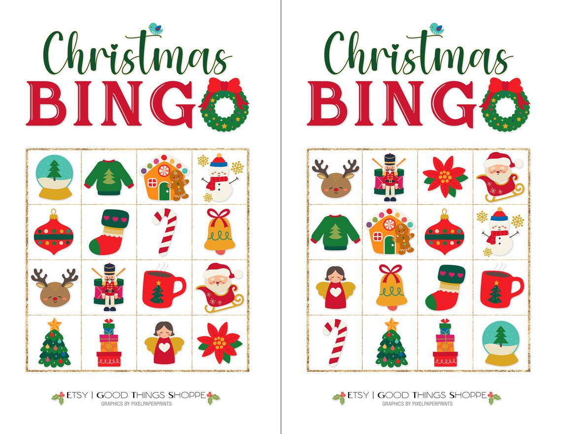 Printable Christmas Holiday Bingo Game Cards, Call Cards and ...