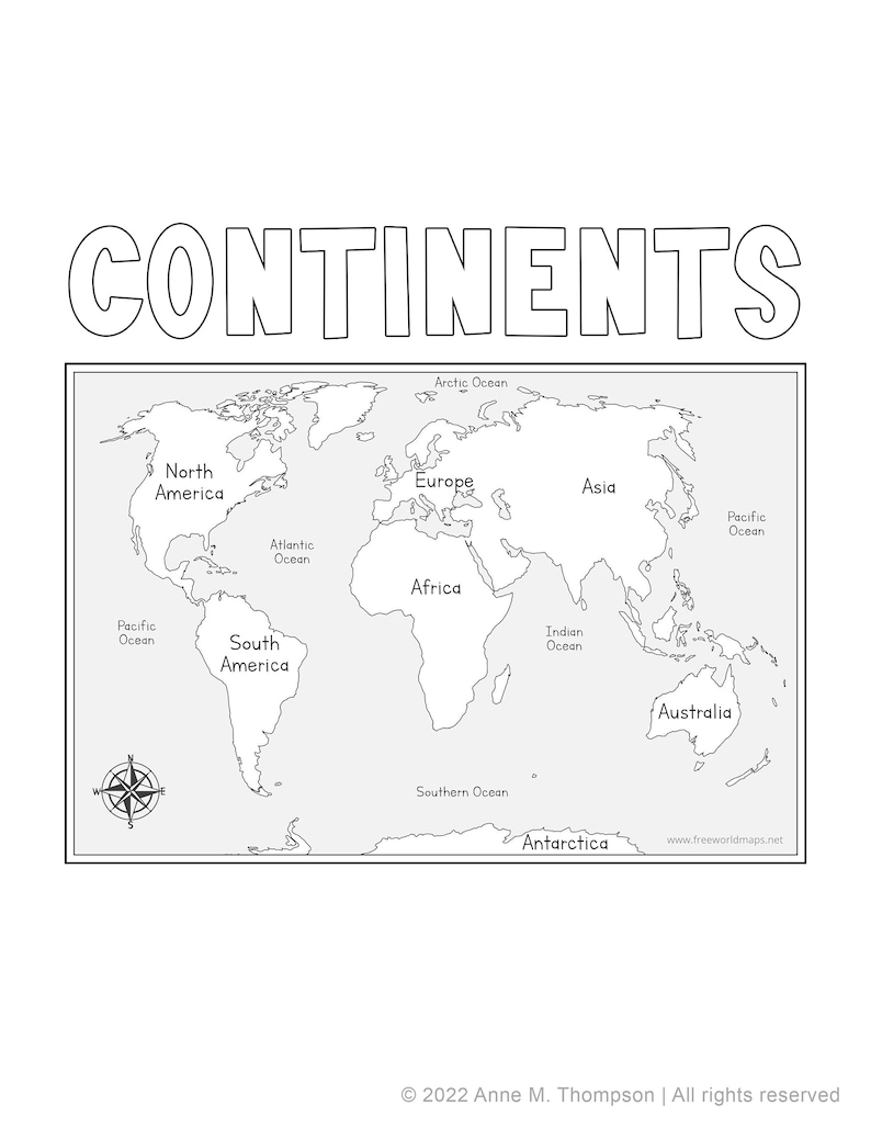 Continents BUNDLE, Facts and Coloring Pages, Worksheets, 3-part Cards ...