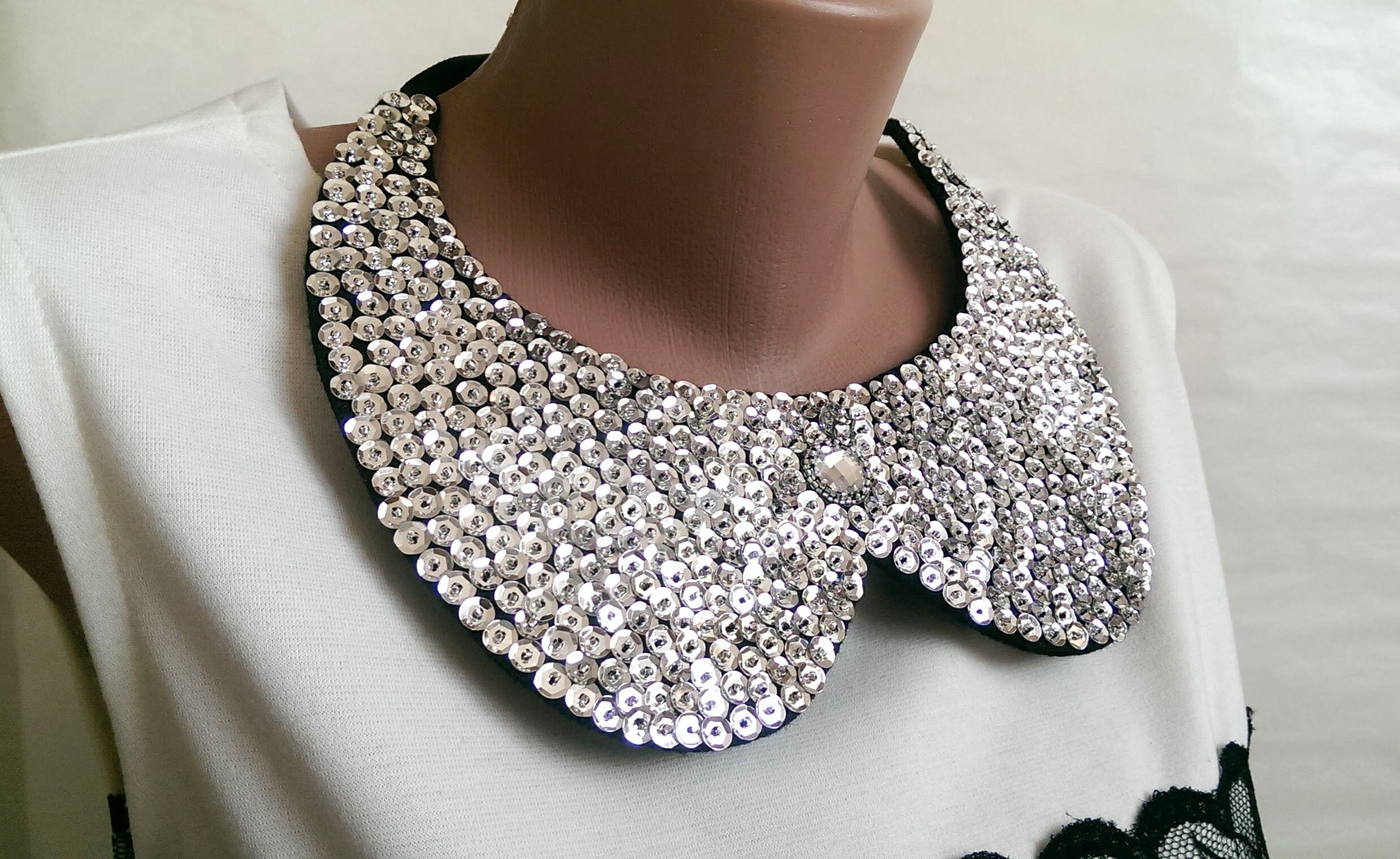 Shiny Collar for Women Felt Collar of Paillettes and Seed - Etsy Singapore