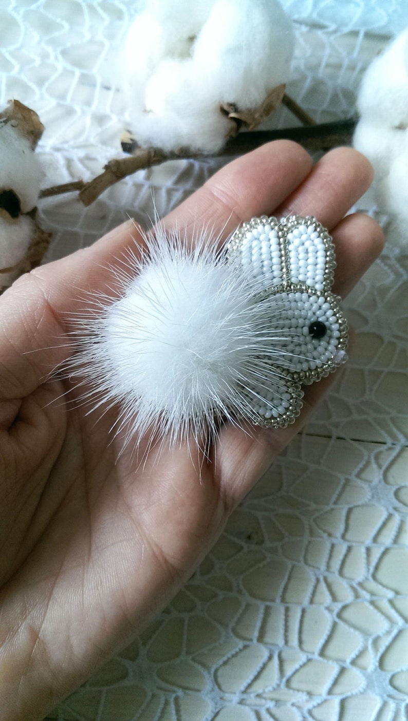 Little White Rabbit Brooch Fluffy Miniature Cat Brooch Animal - Etsy