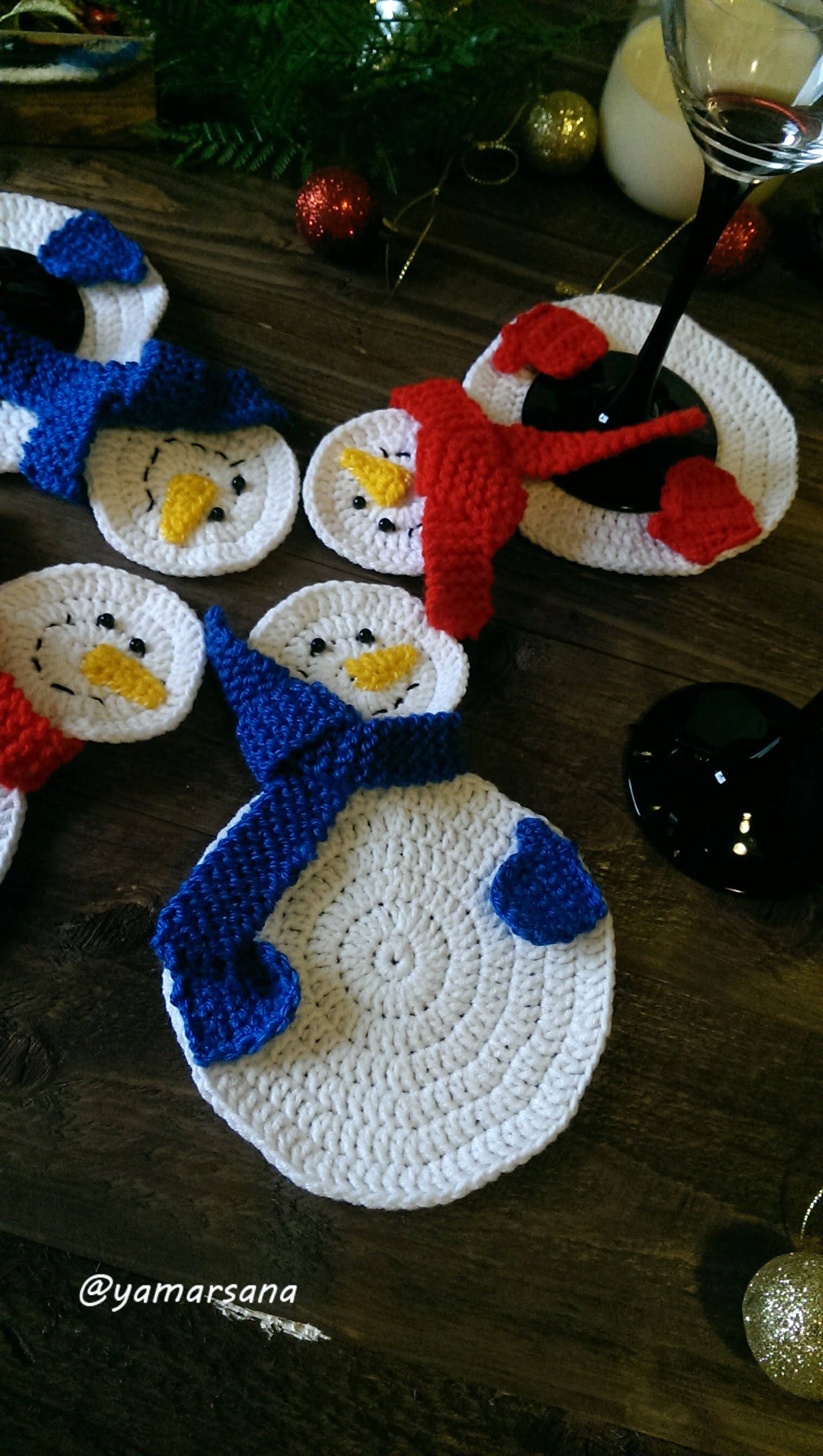 Crochet Coasters Set Snowman Christmas Coasters Holiday Decor ...