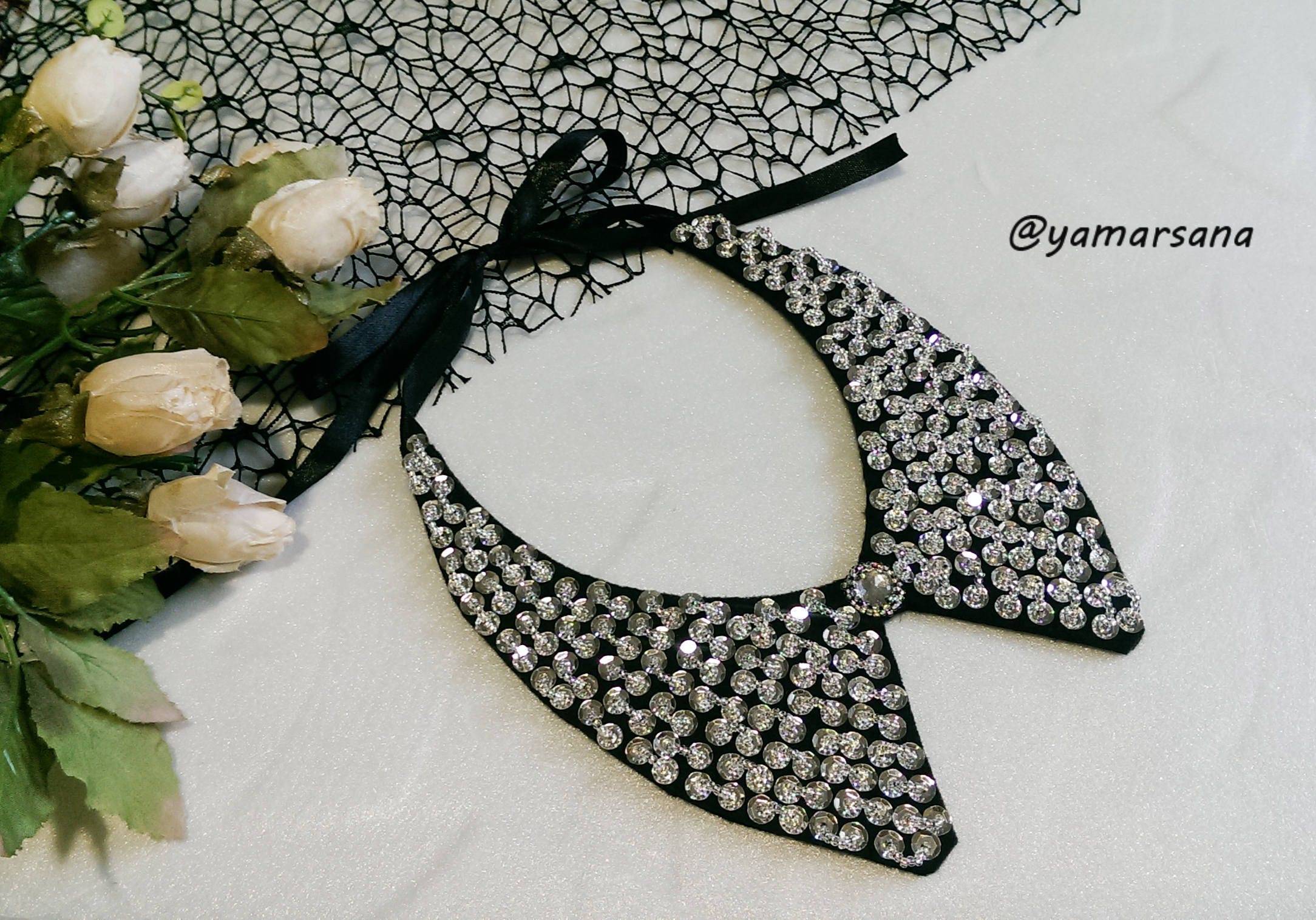 Black felt detachable collars Beaded necklace Removable collar | Etsy