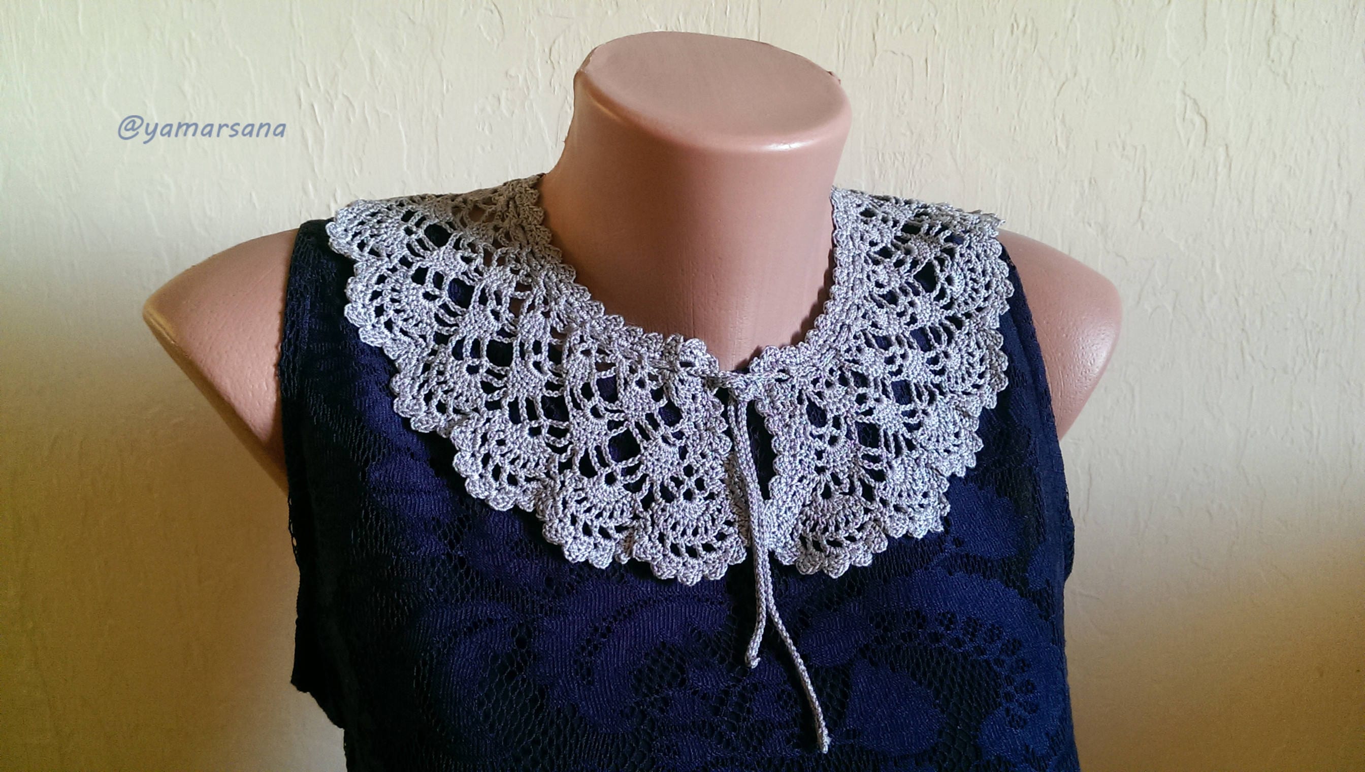 Gray crocheted lace collar necklace Necklace crocheted Lace | Etsy