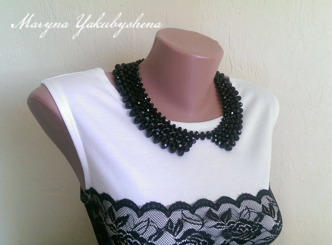 Elegant Collar Necklace of Black Crystal Beads Women's - Etsy