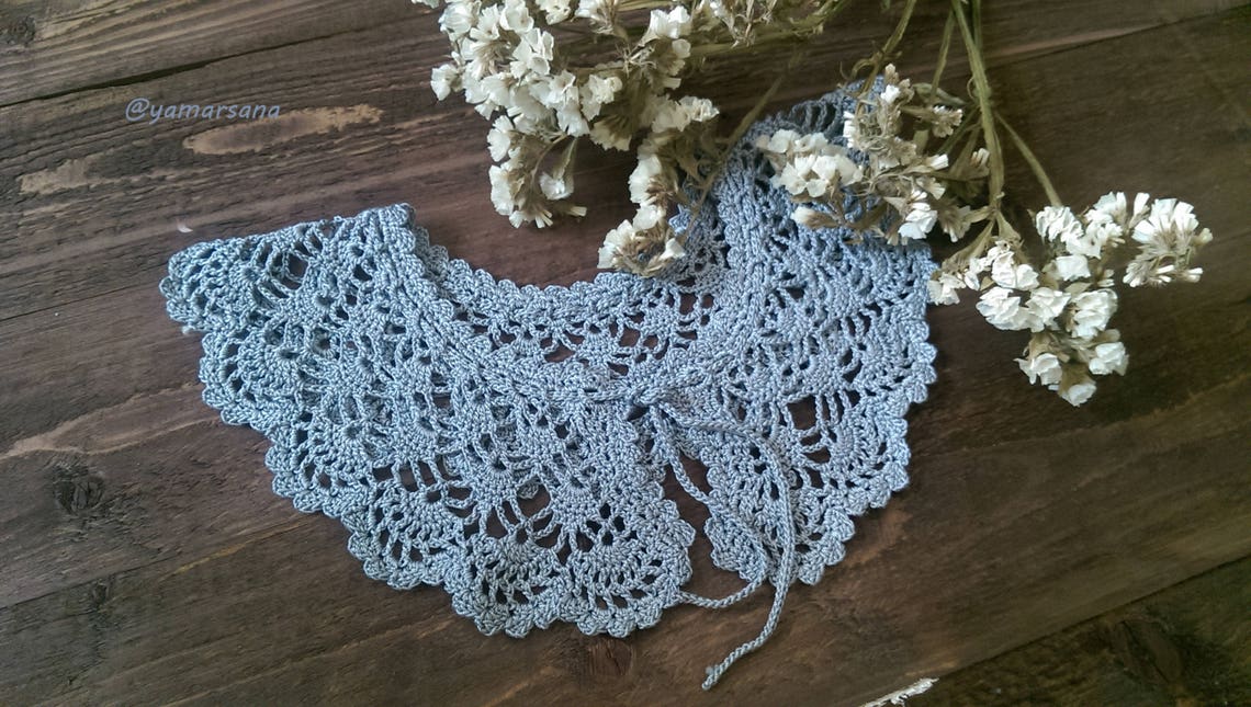 Gray crocheted lace collar necklace Necklace crocheted Lace | Etsy