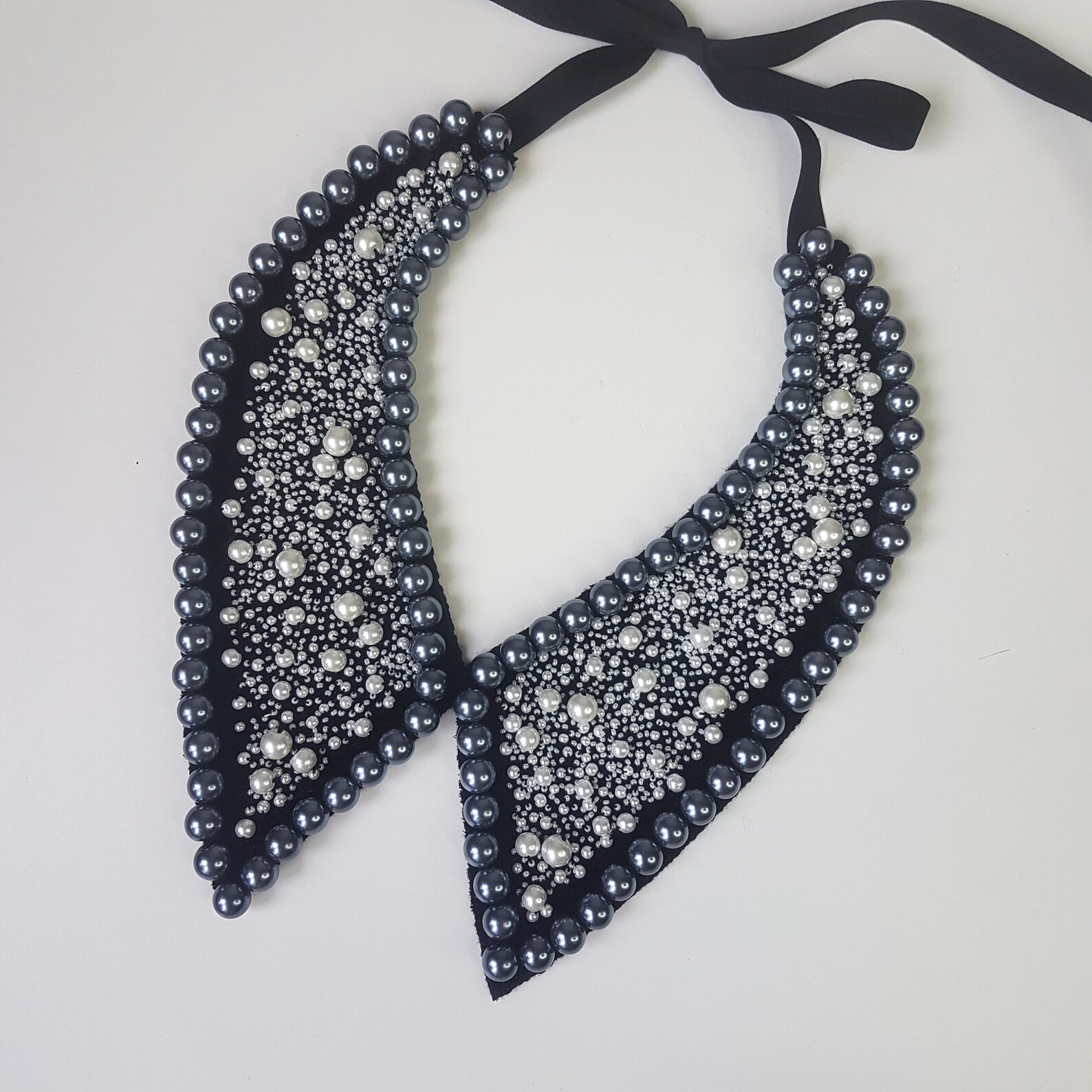 Black detachable collars with beads white and gray color | Etsy