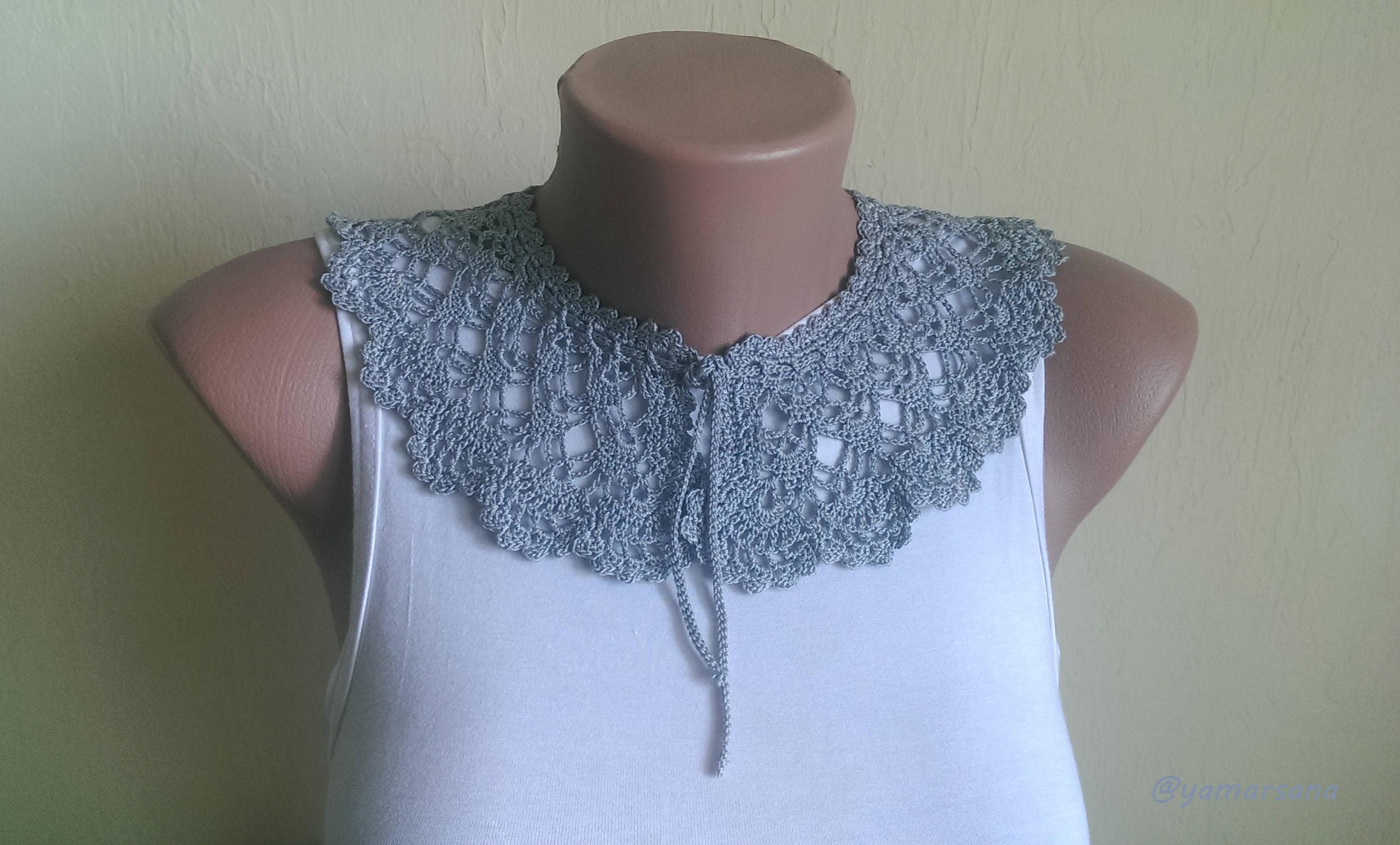 Gray crocheted lace collar necklace Necklace crocheted Lace | Etsy