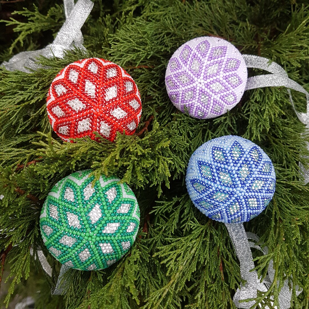 Set of 4 Christmas Tree Ball in Gift Box Beads Ornament Ball Diameter 5 ...