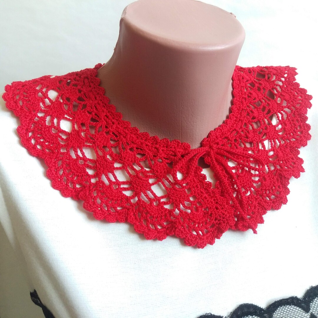 Bright Red Crochet Collar Necklace Women Peter Pen Detachable Collar ...