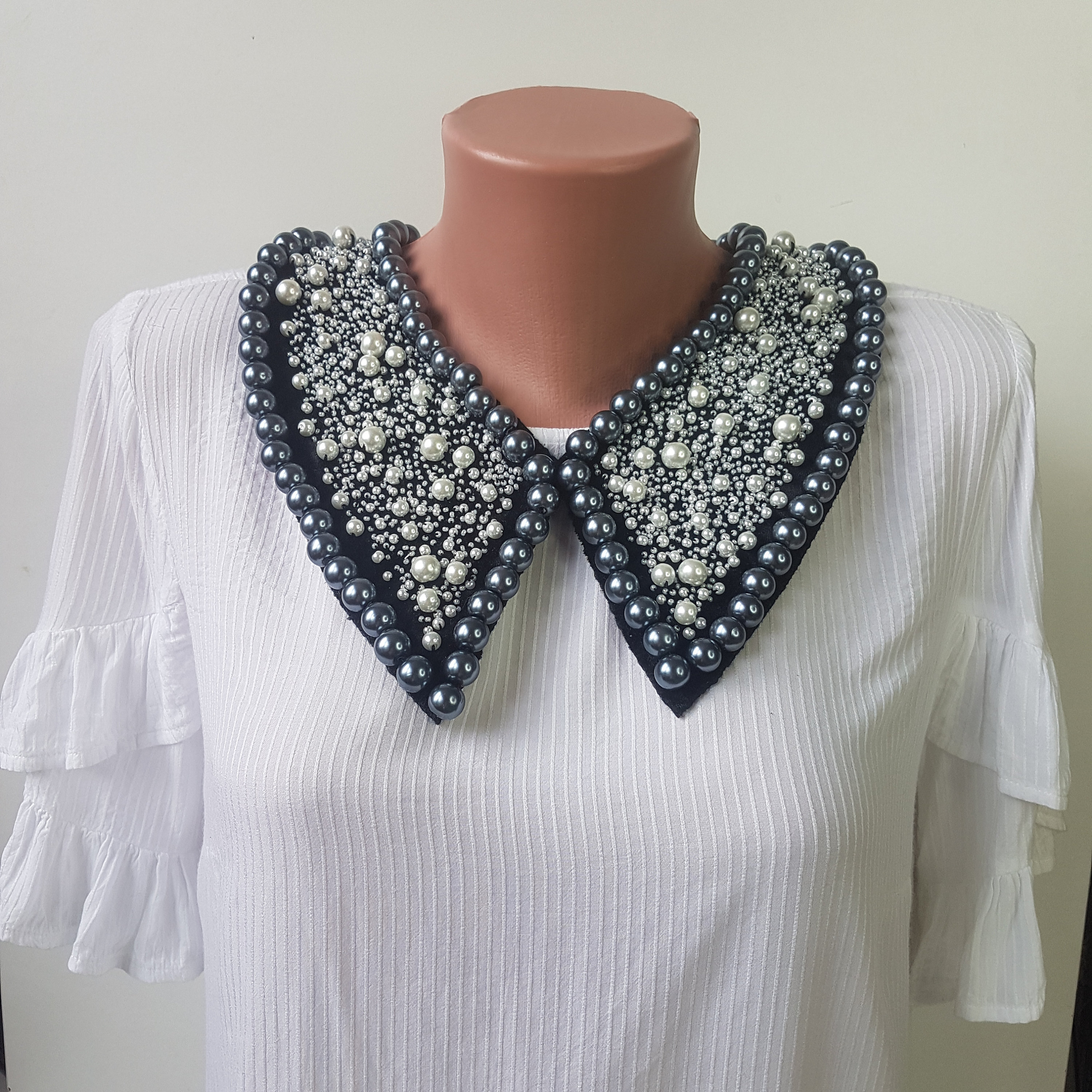 Black detachable collars with beads white and gray color | Etsy