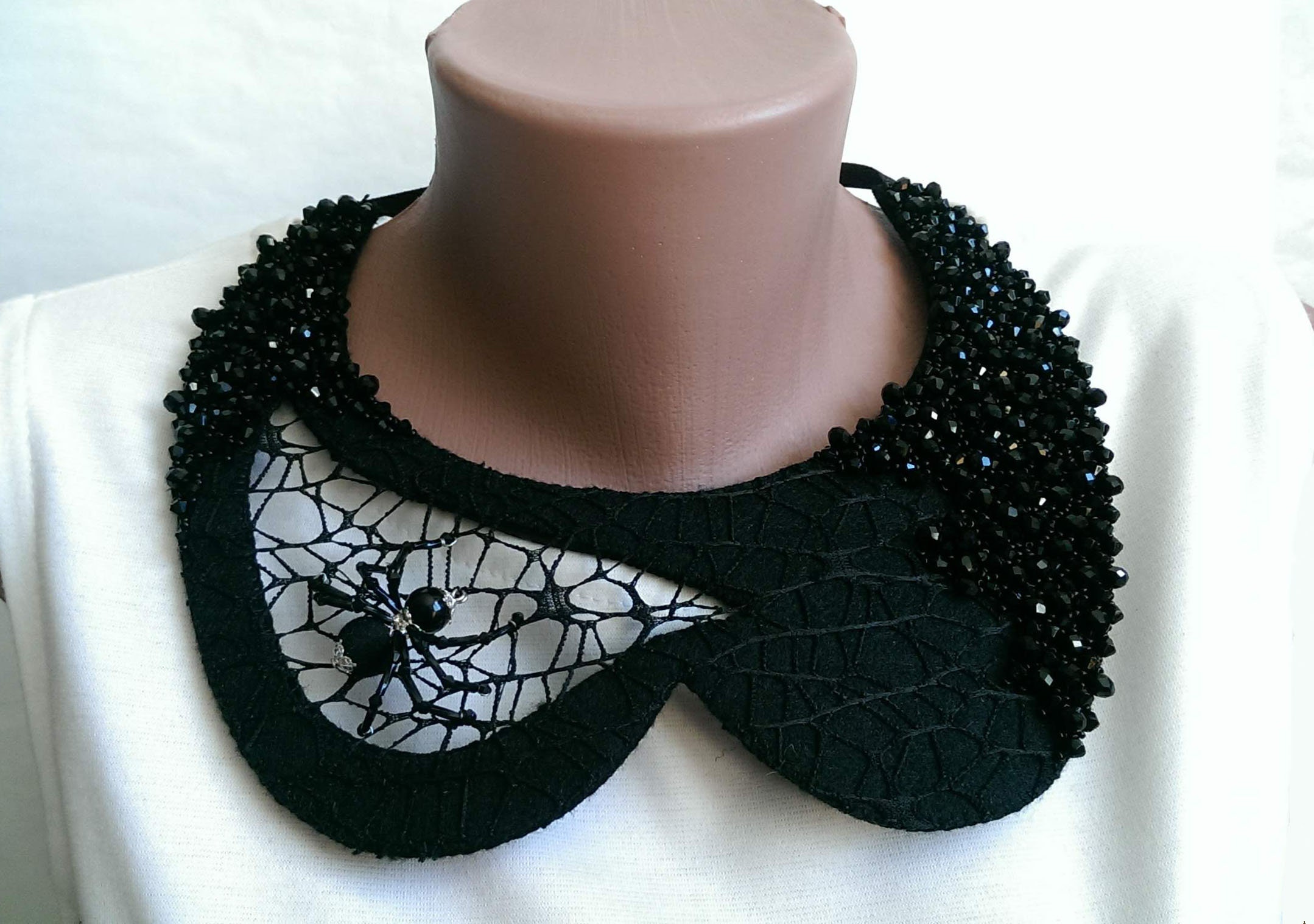 Black Collar Necklace With Spider Halloween Jewelry Peter Pan - Etsy